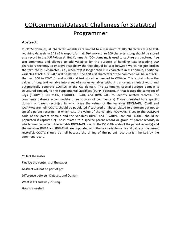 CO Domain Challenges For Statistical Programmer | PDF | Information ...