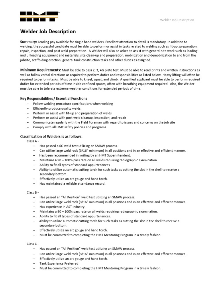 Welder Job Description Power Point | PDF | Welding | Construction