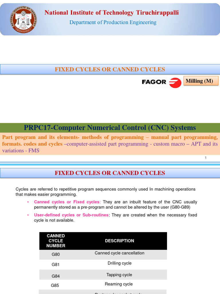 Lec. 09 10 11 12 Fixed Cycles or Canned Cycles | PDF | Numerical Control | Cutting Tools