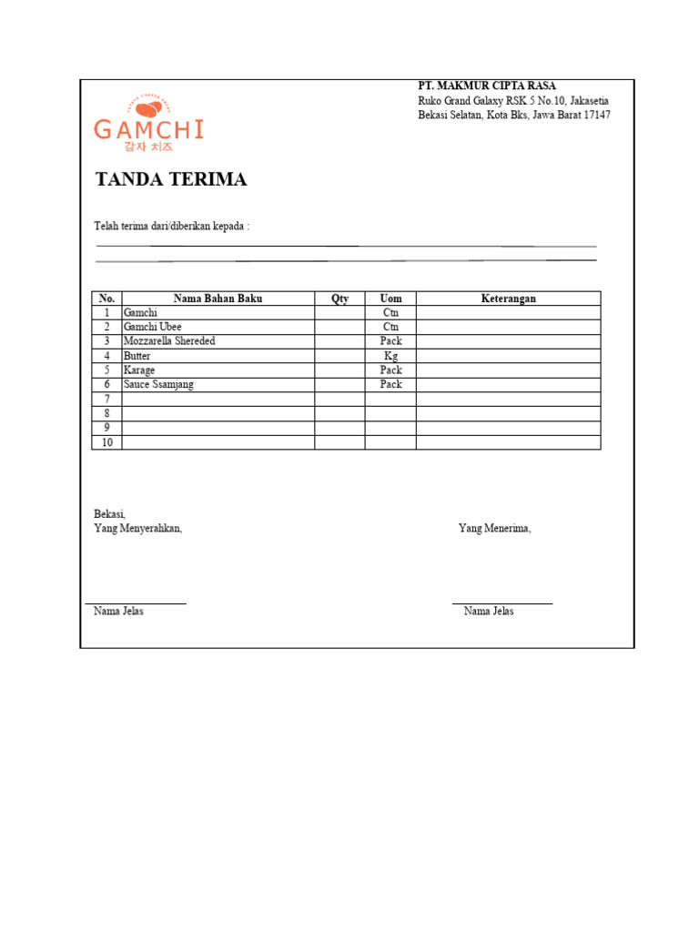 Form Tanda Terima Outlet | PDF