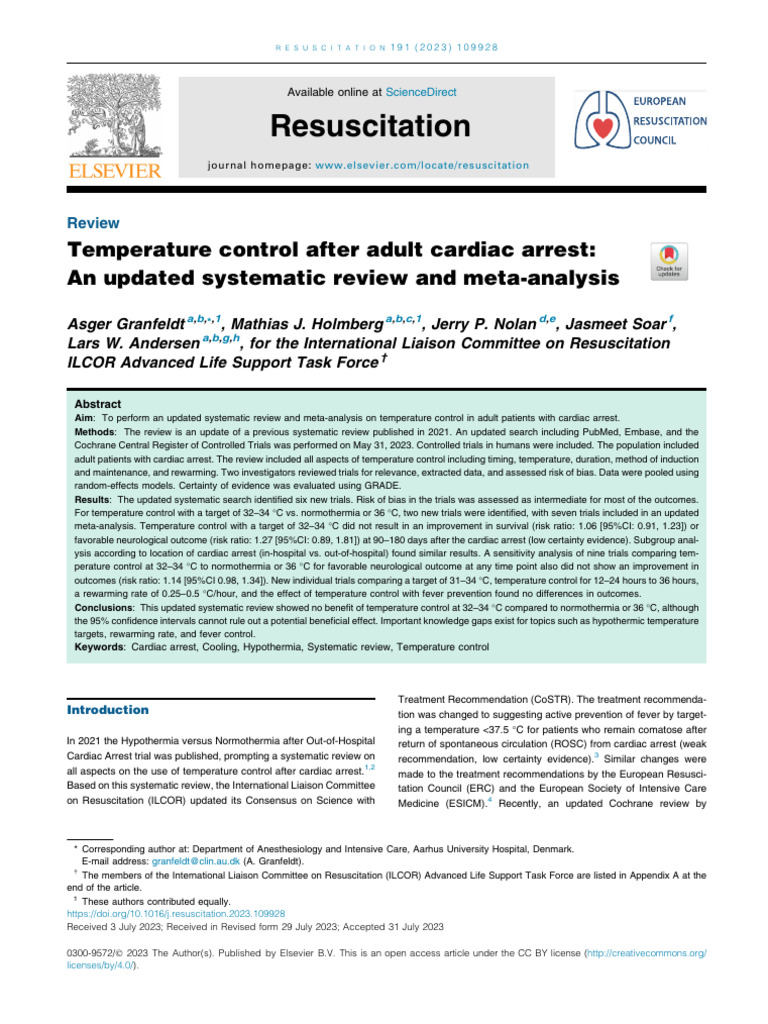 Temperature Control After Adult Cardiac Arrest An | PDF | Systematic ...