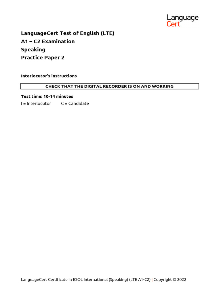 LTE A1-C2 Speaking - Practice Paper 2 | PDF | News