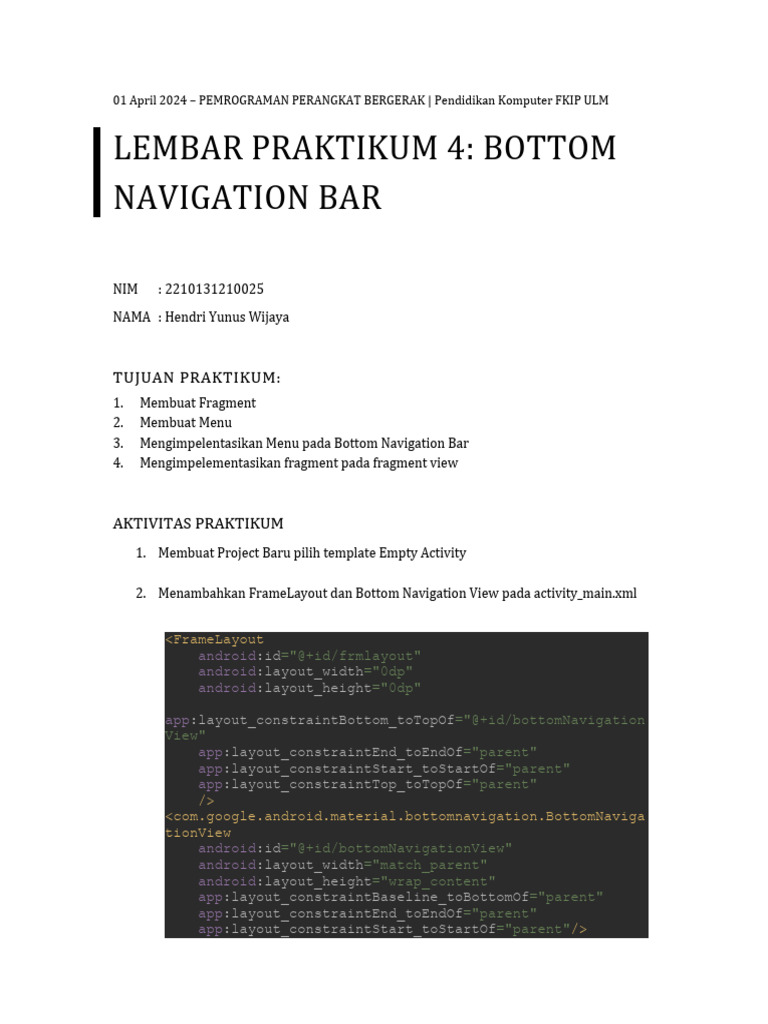 Laporan Praktikum 4 - Pemrograman Perangkat Bergerak - Hendri Yunus Wijaya | PDF | Komputer