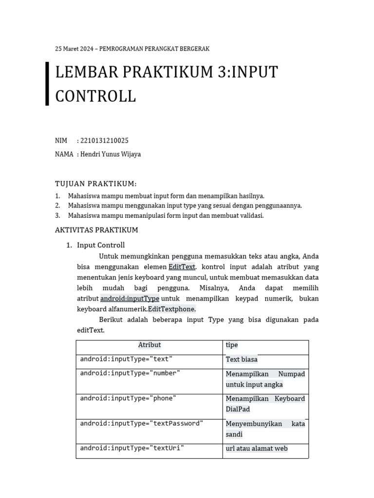 Praktikum Input Control Android | PDF | Bisnis | Teknologi & Rekayasa
