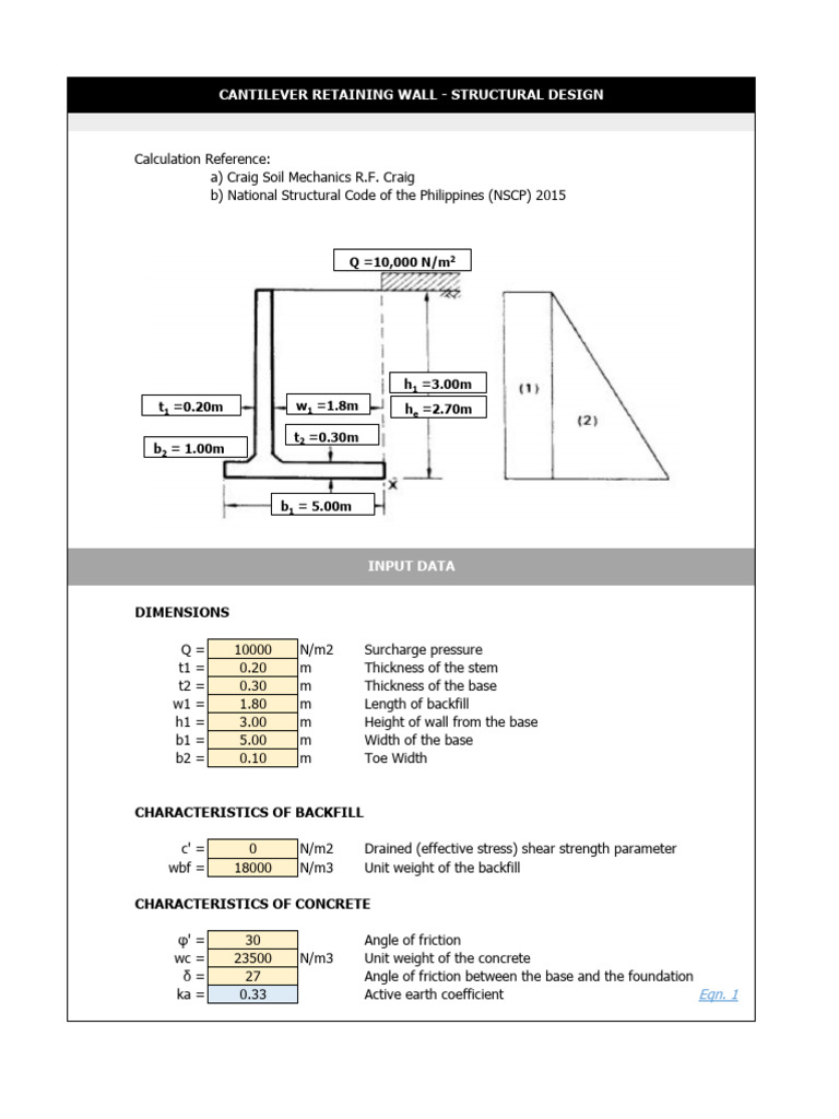 Cantilever Retaining Wall Design Calculations | PDF | Applied And ...