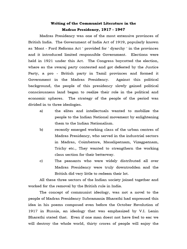Communist Literature in Madras 1917-47 | PDF | Communism