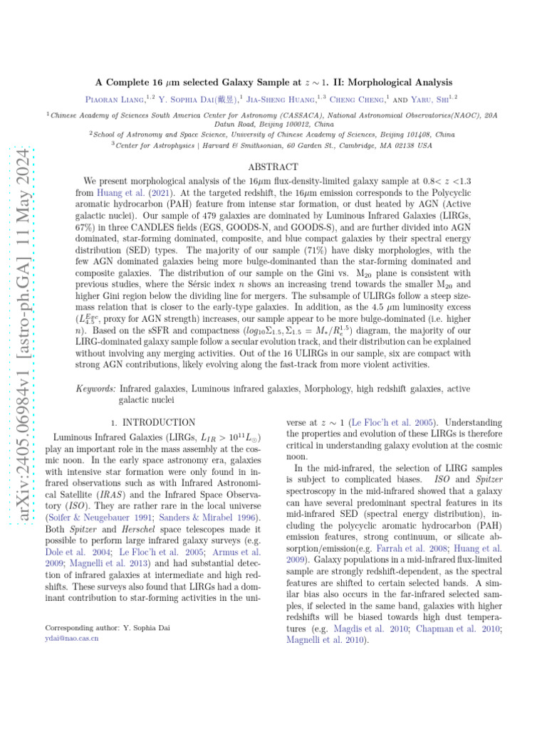A Complete 16 M Selected Galaxy Sample at Z 1. II - Morphological Analysis | PDF | Galaxy | Infrared