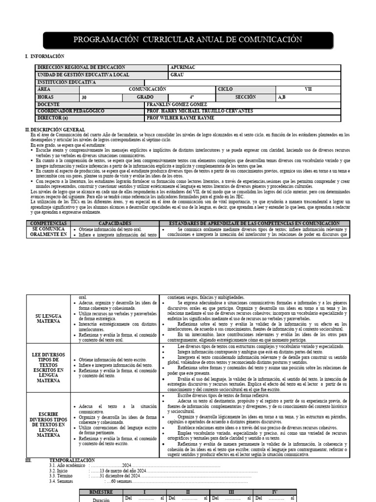 Planificacion de 4to. | PDF | Aprendizaje | Enseñando