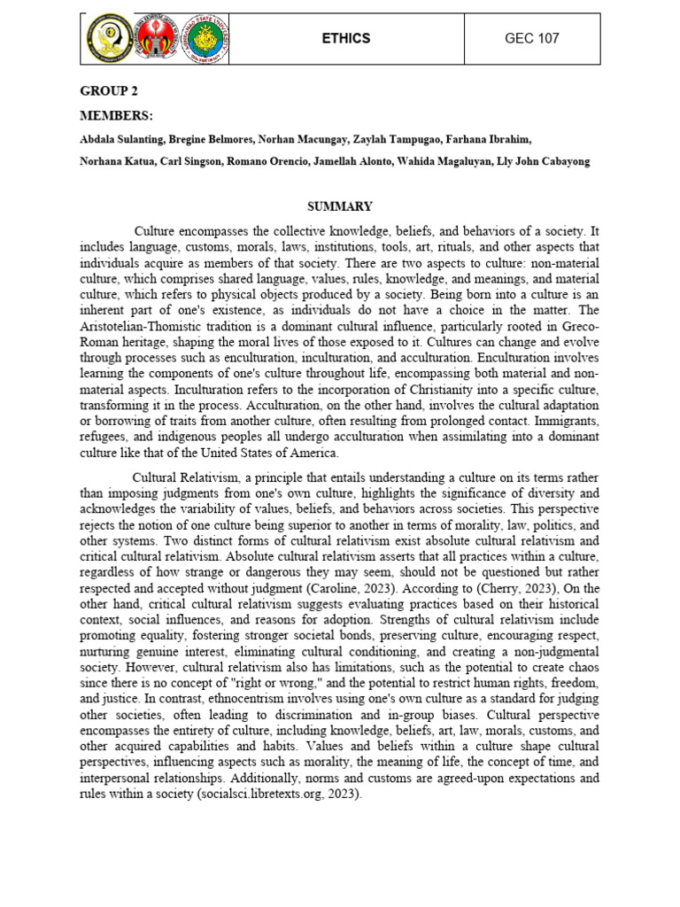 Ethics Summary | PDF | Morality | Relativism