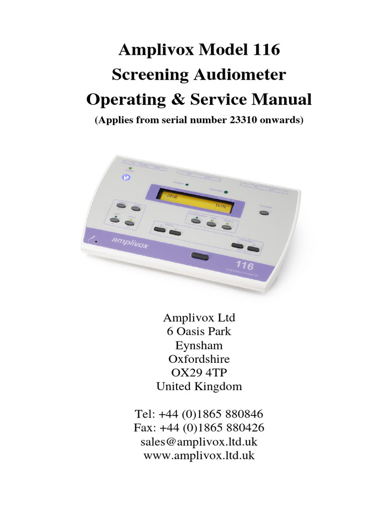 Amplivox Model 116 Audiometer Manual | PDF | Electrical Connector | Radio