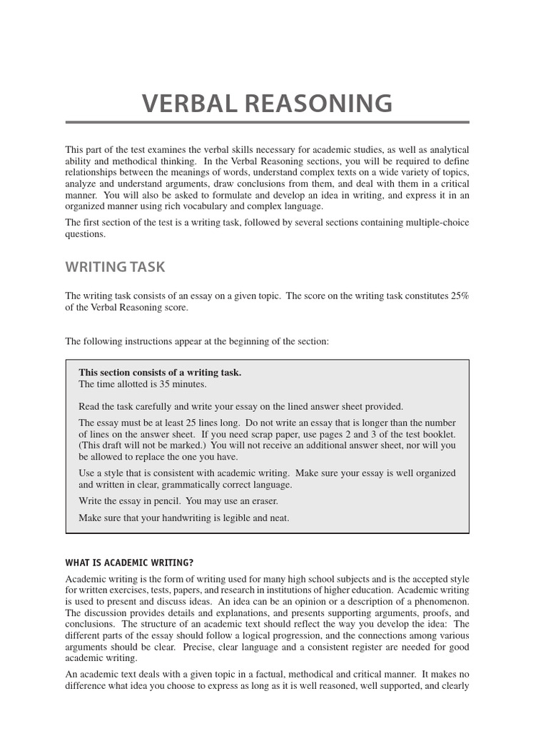 Verbal Reasoning Writing Task Guide | PDF | Syntax | Essays