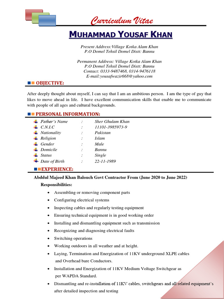 Engr - MUHAMMAD YOUSAF KHAN Updated Detail | PDF | Electrical Engineering | Electricity