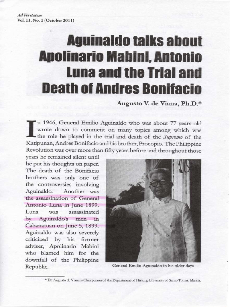 Aguinaldo Talks About Apolinario Mabini, Antonio Luna, and The Trial ...