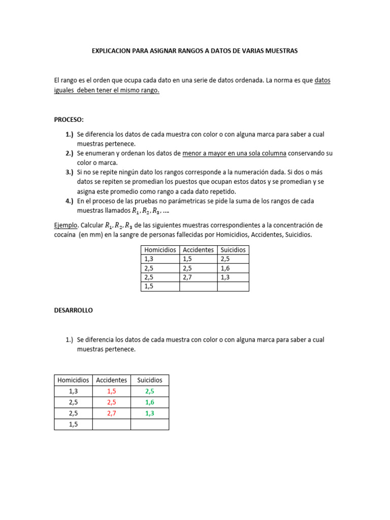 Explicacion para Asignar Rangos A Datos de Varias Muestras | PDF ...