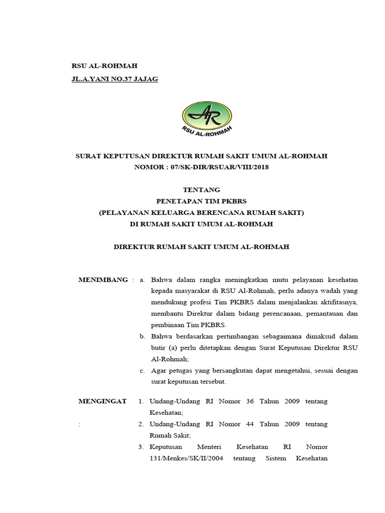 SK Tim Pkbrs | PDF | Pengembangan Diri | Kesehatan Holistik
