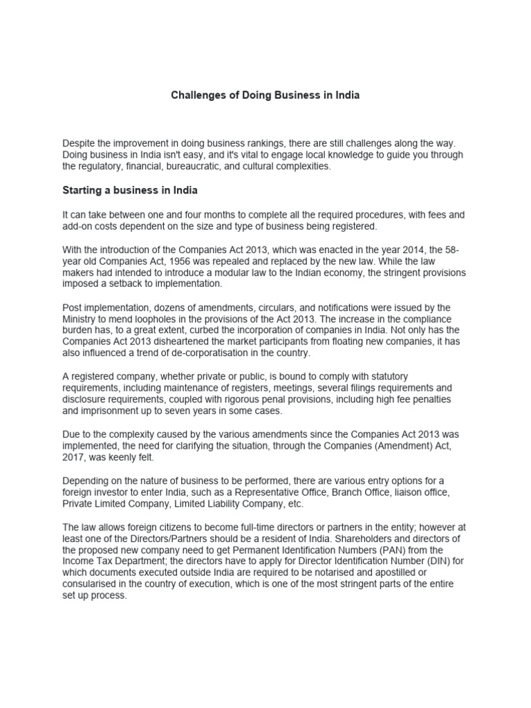 Challenges of Doing Business in India | PDF | Taxes | Bankruptcy