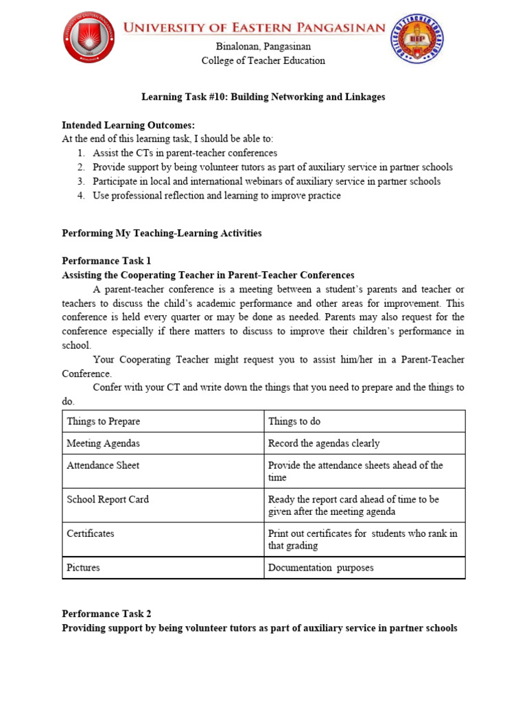 TOGUPEN JEREMY R. - Learning Task #10_ Building Networking and Linkages | PDF | Teachers ...