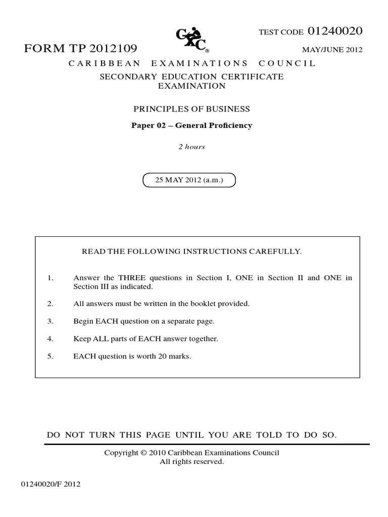 CSEC Principles of Business P2 2012 | PDF | Investing | Economies