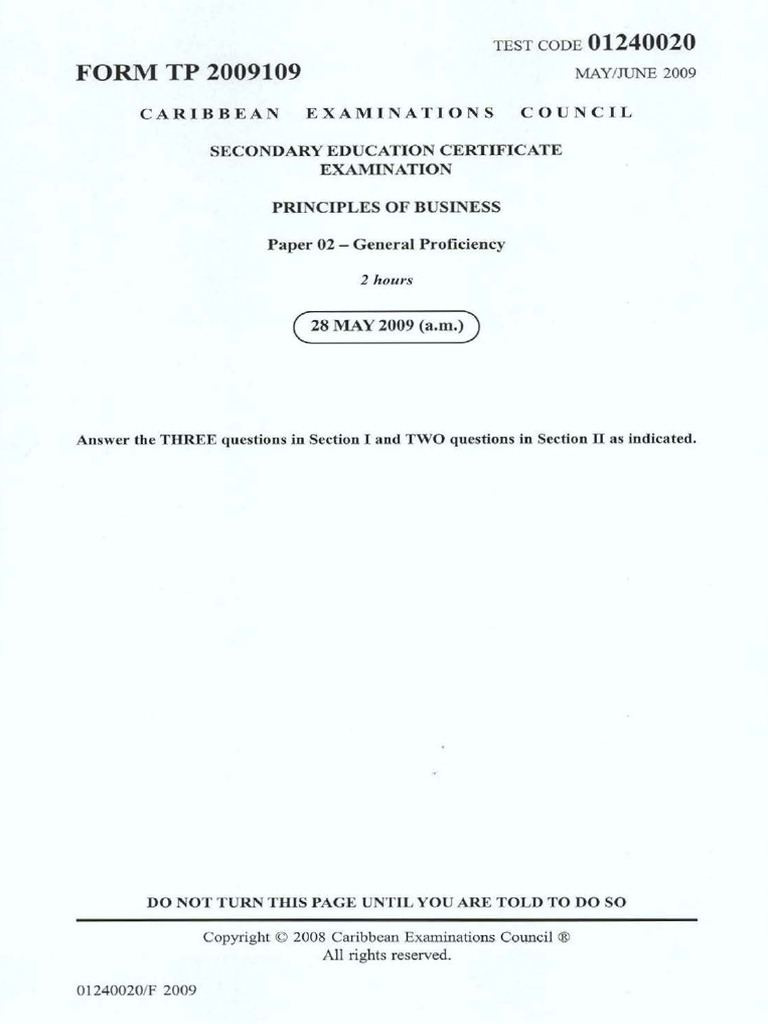 CSEC Principles of Business P2 2009 | PDF | Economies | Economics