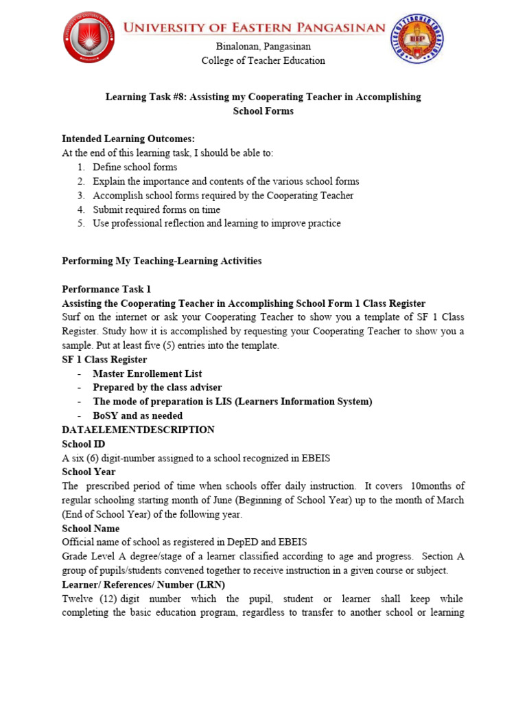 TOGUPEN JEREMY R. - Learning Task #9 - Assisting My Cooperating Teacher in Accomplishing School ...