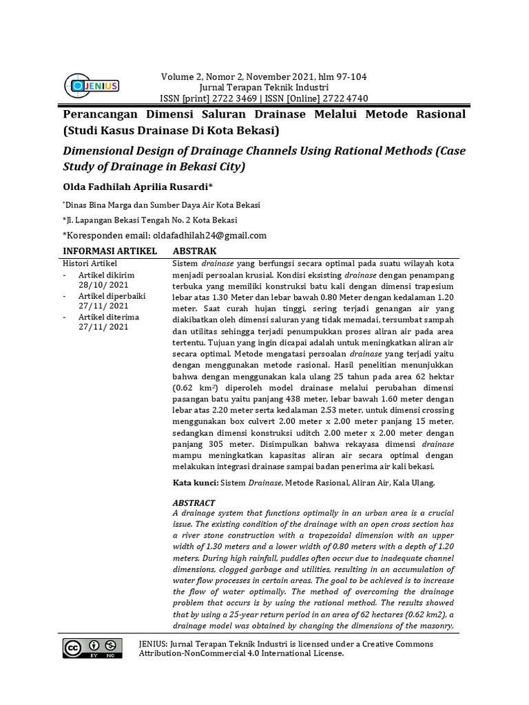 Desain Drainase Bekasi: Metode Rasional | PDF