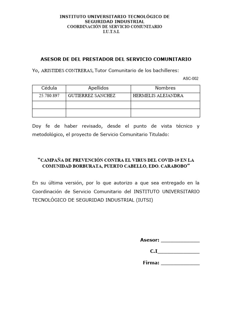 Modelo de Carta de APROBACION DE Servicio Comunitario | PDF Modelo de Carta de APROBACION DE Servicio Comunitario | PDF