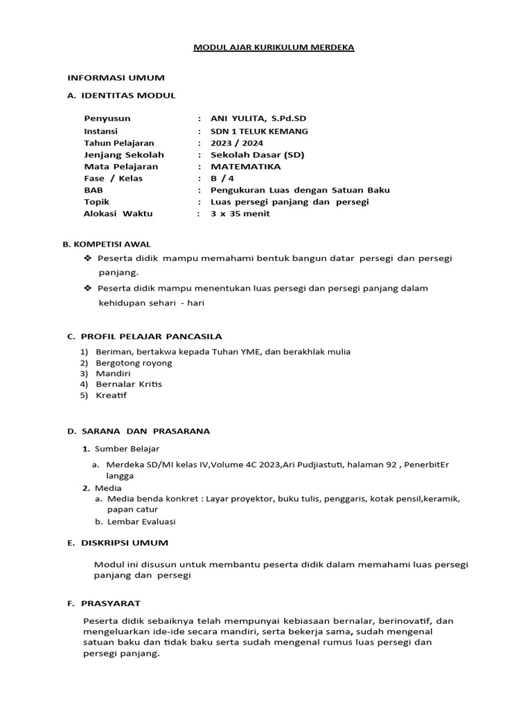 Modul Ajar MTK Bu Ani | PDF | Karier & Perkembangan