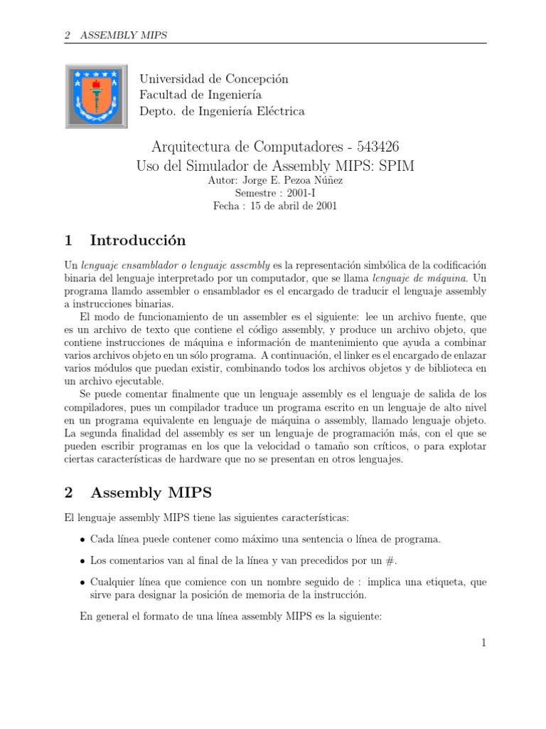 Uso de SPIM en Assembly MIPS | PDF | Lenguaje ensamblador | Conjunto de ...