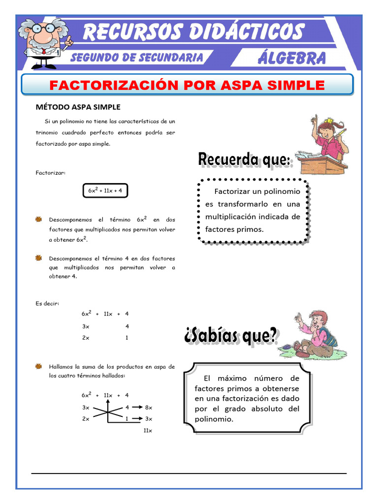 Factorización por Método de Aspa Simple | PDF | Factorización | Álgebra ...