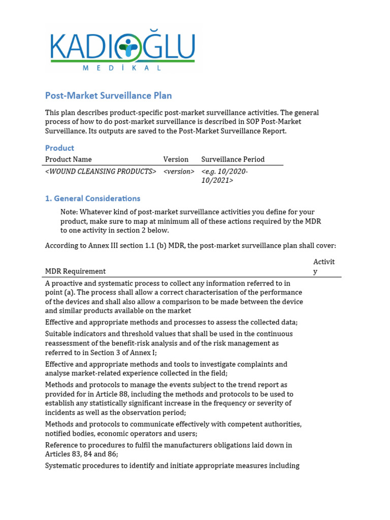 Post-Market Surveillance Plan Overview | PDF | Performance Indicator ...