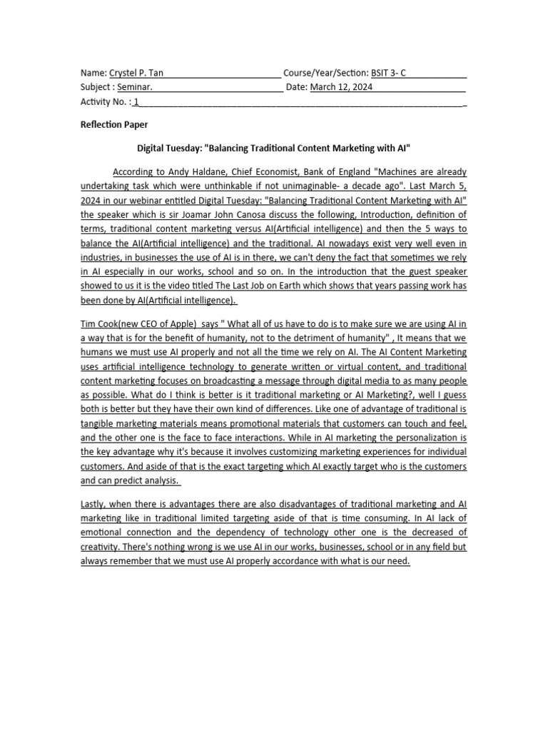 Crystel P. Tan BSIT 3C (SEMINAR) | PDF | Artificial Intelligence | Intelligence (AI) & Semantics