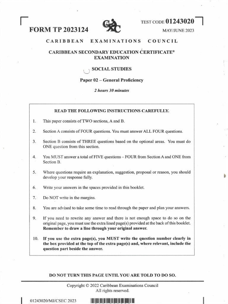CSEC Social Studies June2023 230601 080212 | PDF CSEC Social Studies June2023 230601 080212 | PDF
