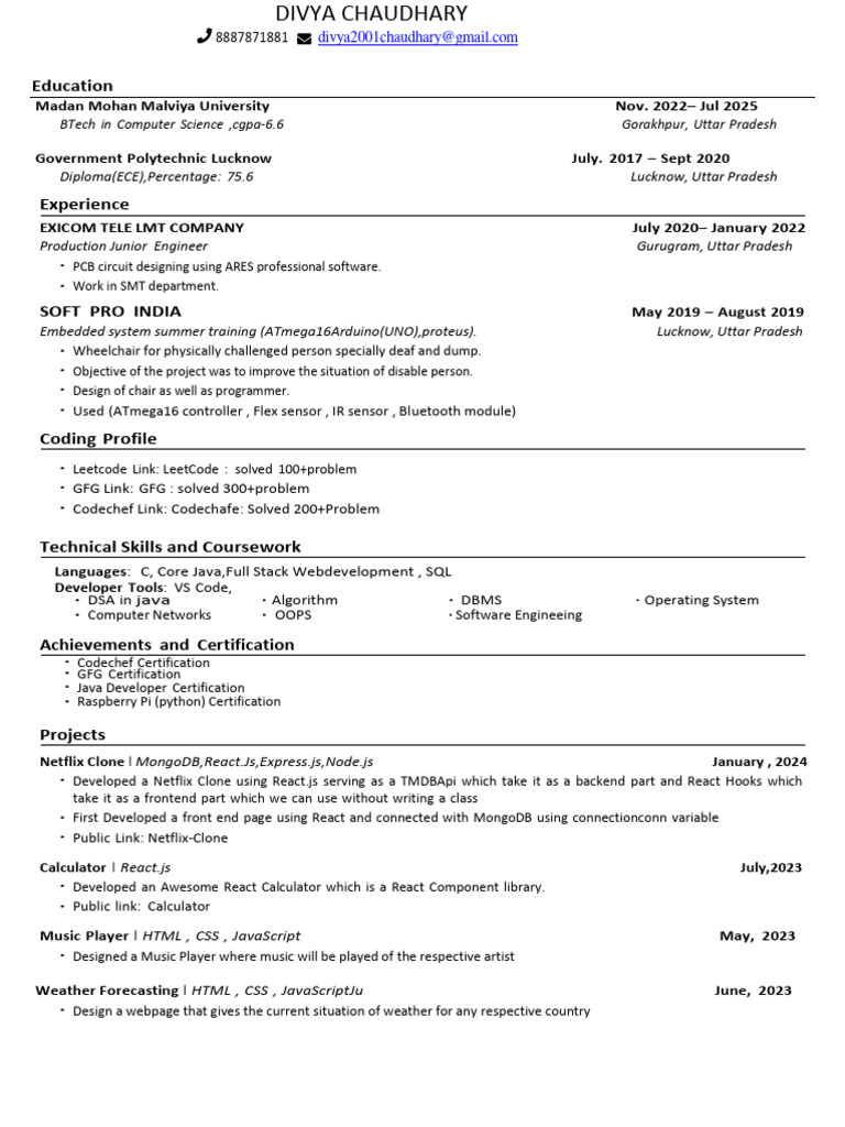 Divya2 Resume Compressed | Download Free PDF | Java Script | Computer Programming