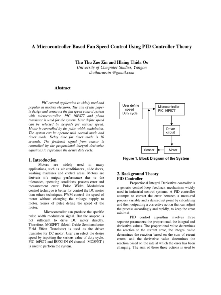 A Microcontroller Based Fan Speed Control Using PID Controller Theory | Download Free PDF ...