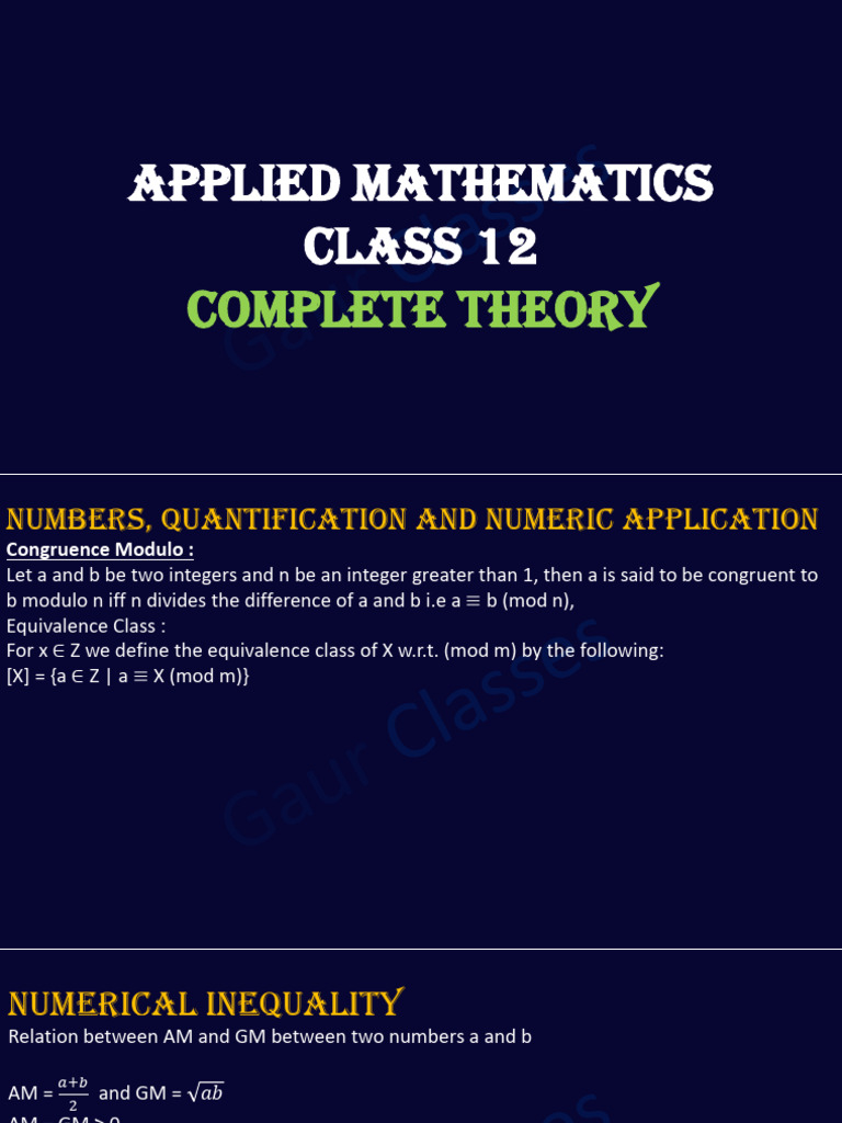 Class 12 Applied Mathematics Concepts | PDF | Matrix (Mathematics ...