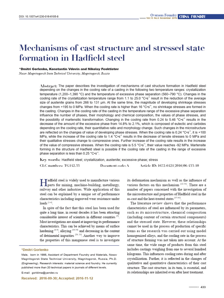 Hadfield Steel Cast Structure Analysis | PDF | Steel | Alloy