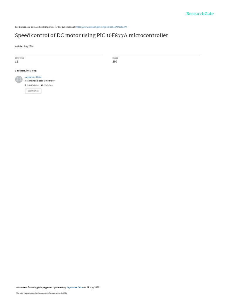 Speed Control of DC Motor Using PIC 16F877A Microcontroller: July 2014 | PDF | Rectifier | Power ...
