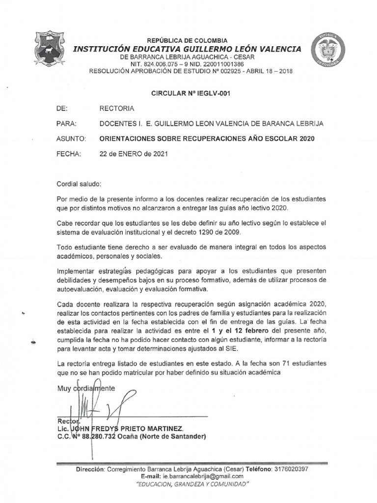 Circular 001 Interna | PDF