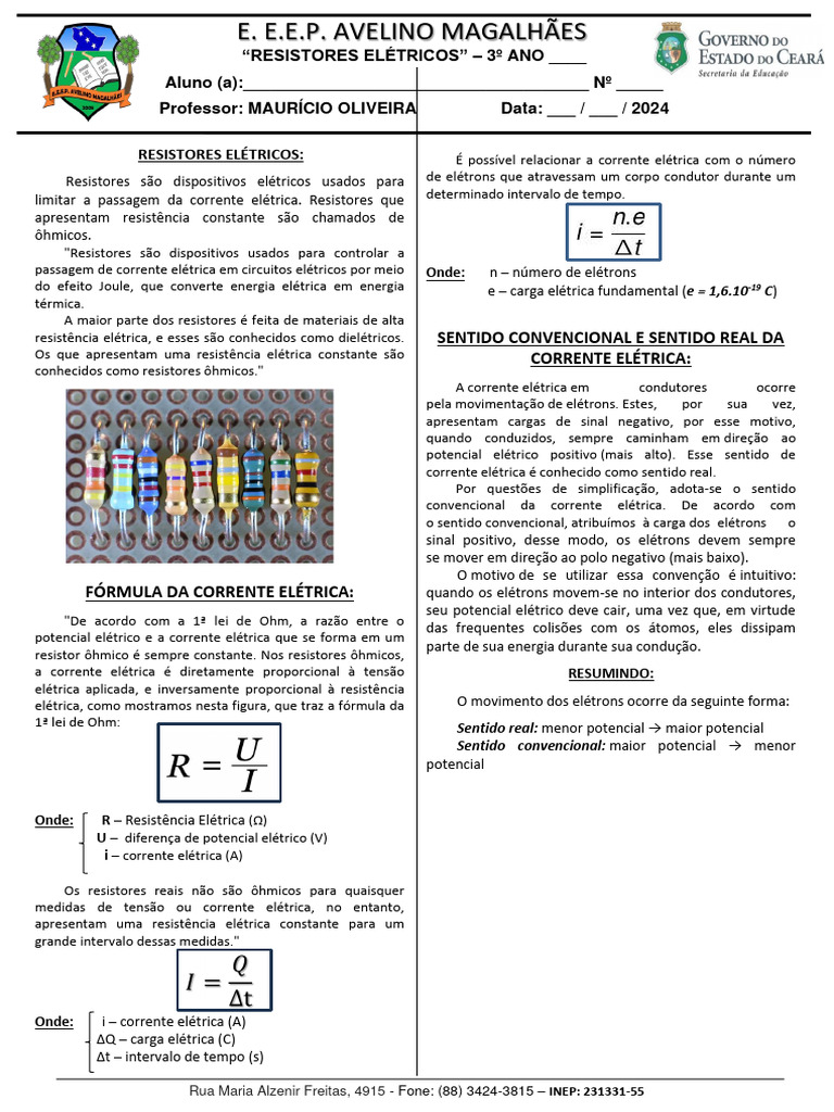 3. RESISTORES ELÉTRICOS | PDF | Resistência elétrica e condutividade | Eletricidade