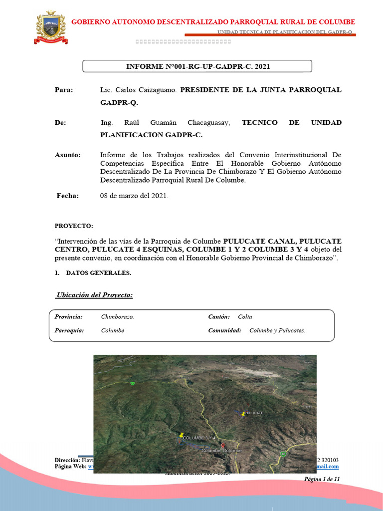 Informe de Vías en Columbe 2021 | PDF