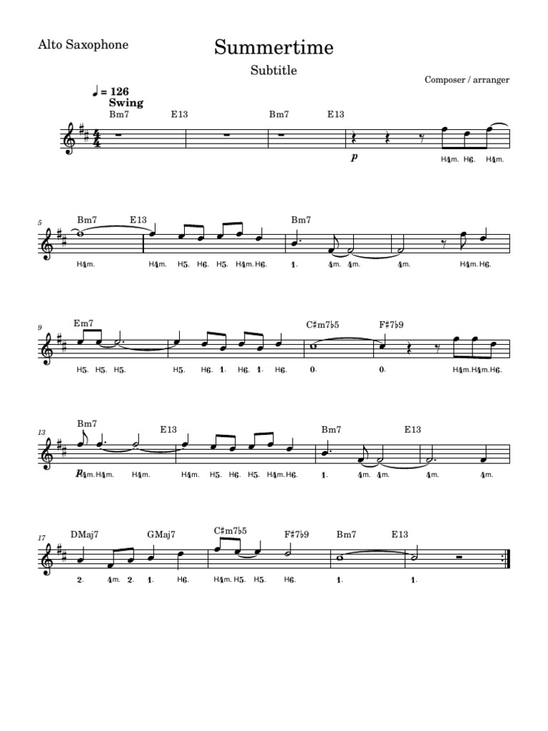 Summertime Jazz Band-Alto - Saxophone | PDF | Jazz | Saxophone