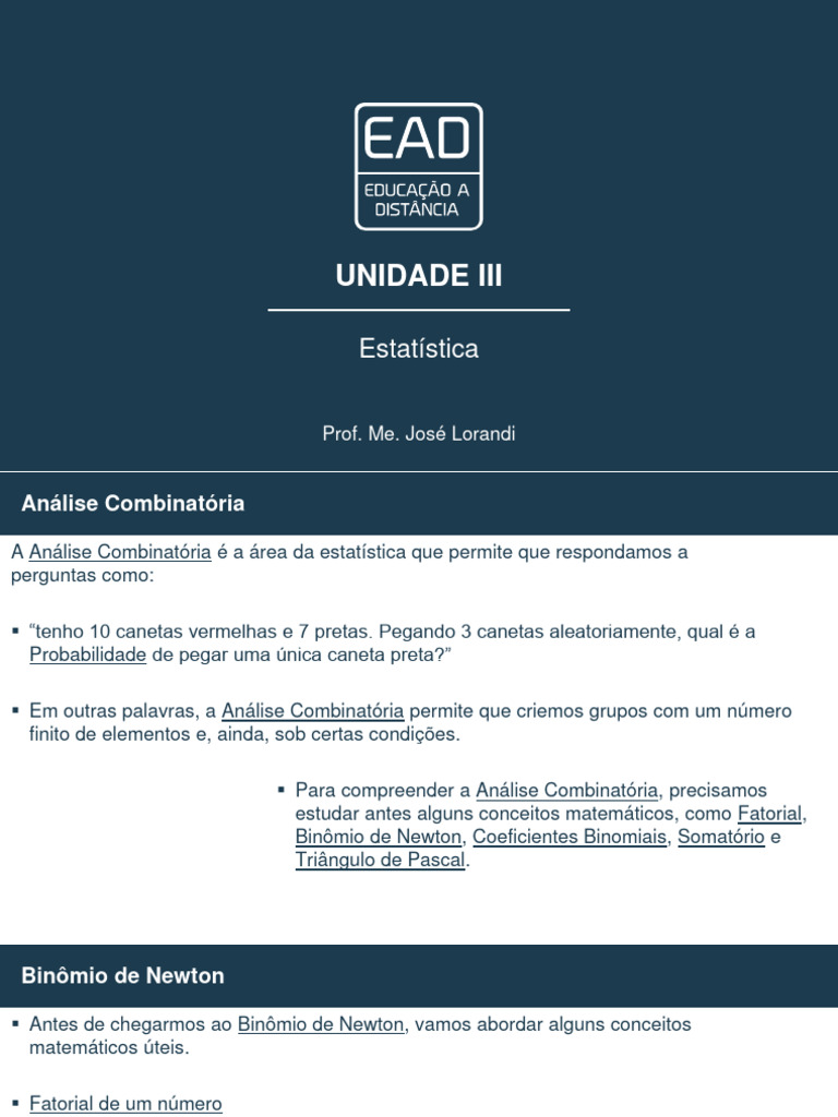 Análise Combinatória e Fatorial | PDF | Somatório | Probabilidade