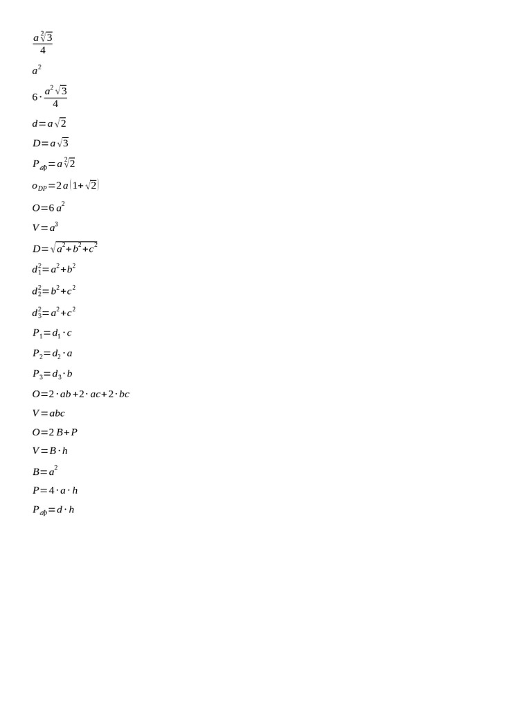 Formule - Matematika, Geometrija Prostora, Prizme | PDF | Teaching ...