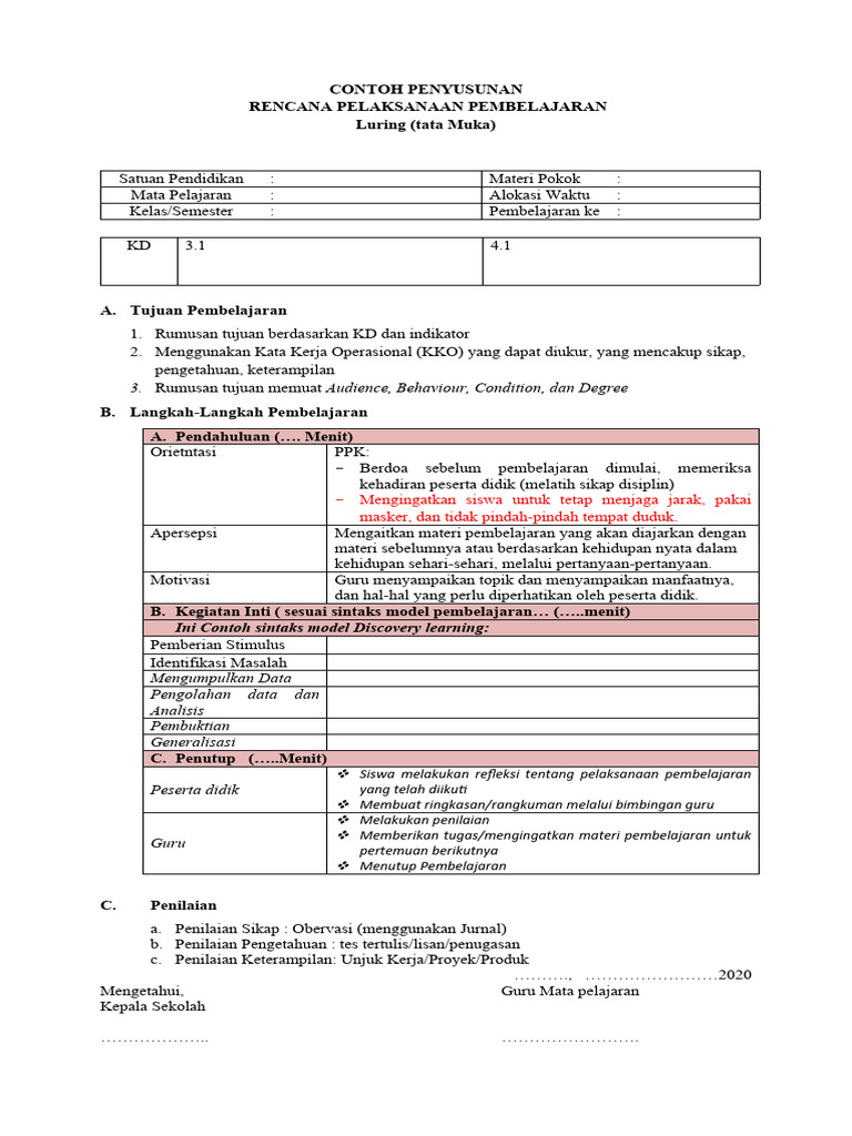 CONTOH RPP Luring-Daring 2020-Azis Kasim | PDF