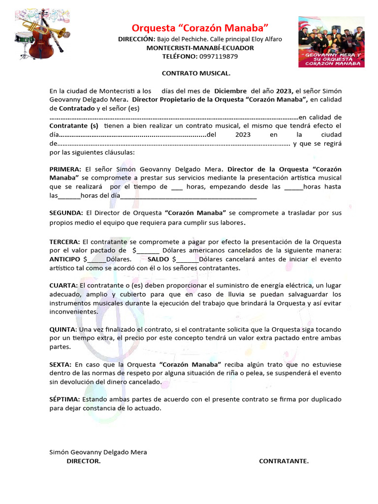 Contrato Corazón Manaba | PDF | Orquestas