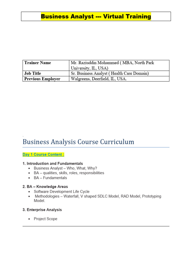 Business Analyst Course Content - Version 1.0 | PDF | Software Testing ...