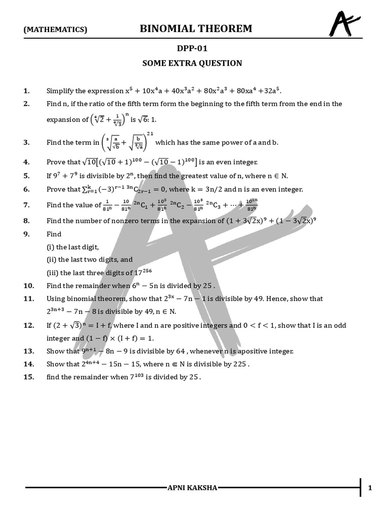 DPP - 01 Binomial Theorem | PDF DPP - 01 Binomial Theorem | PDF