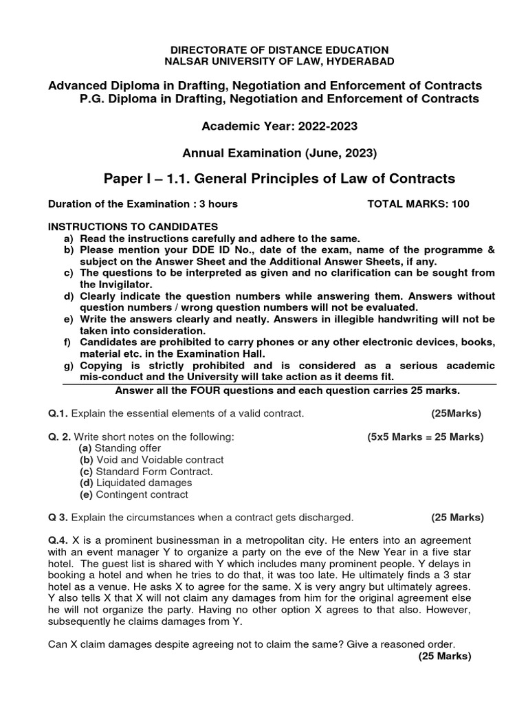 Exam Guide: Law of Contracts 2023 | PDF | Civil Law (Legal System ...