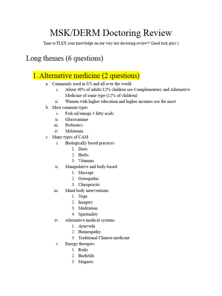 MSK and DERM Doctoring Review Guide | PDF | Alternative Medicine | Patient