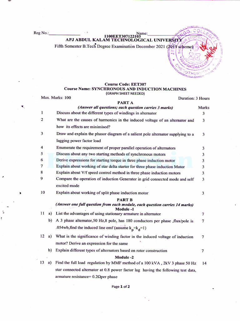 Eet307 Synchronous and Induction Machines, December 2021 | PDF | Electric Motor ...